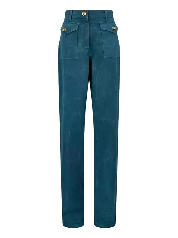 FERRAGAMO Washed Cotton Gabardine Trousers - Blue