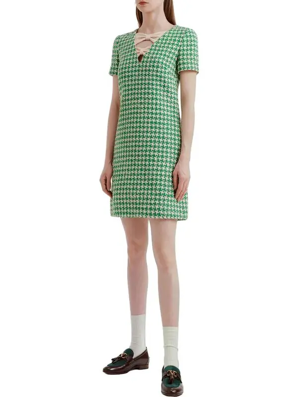 Valentino Garavani Short Houndstooth Tweed Dress - Green