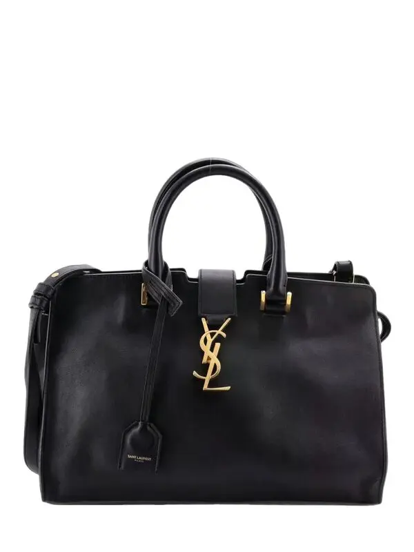 Saint Laurent Monogram Cabas Leather Satchel - Black
