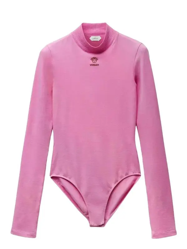 Versace Embroidered-logo Stretch Cotton-jersey Bodysuit - Pink