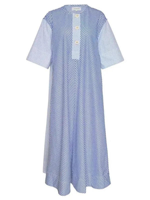 LEE MATHEWS Striped Short-sleeve Maxi Dress - Blue
