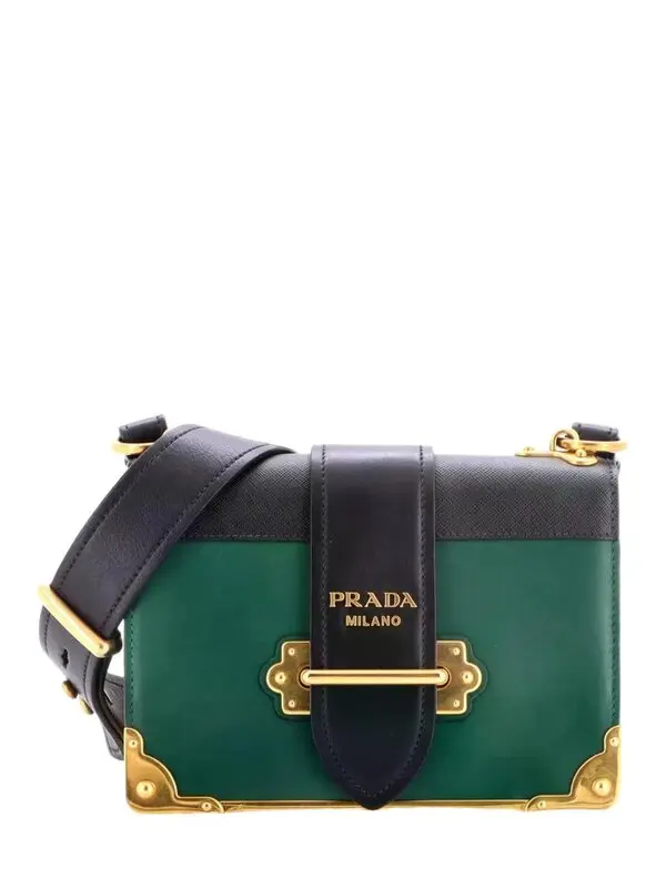 Prada Cahier Leather And Saffiano Leather Small Crossbody Bag - Green