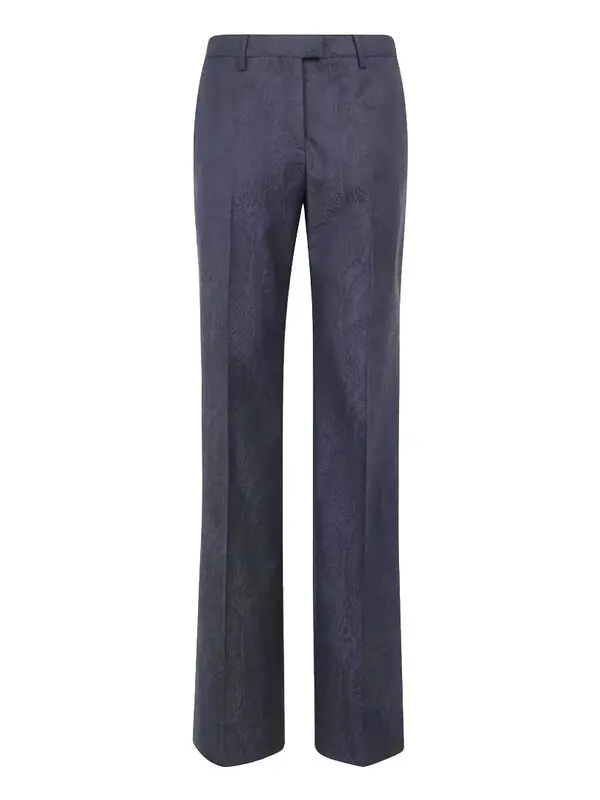 Etro Wool Jacquard Trousers With Arnica Motif - Blue