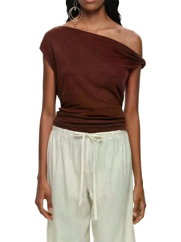 Bimba Y Lola Linen Knot-neckline Top - Brown