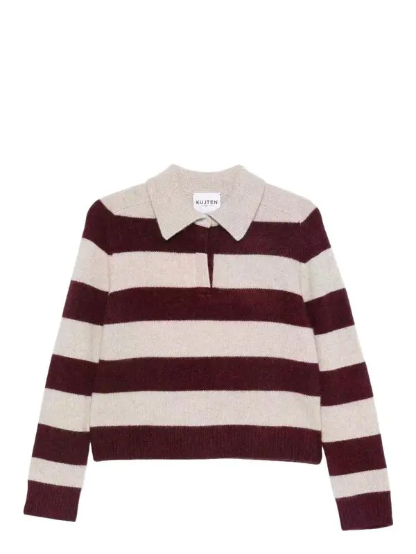 KUJTEN Royce Stripe Polo-collar Sweater - Neutrals