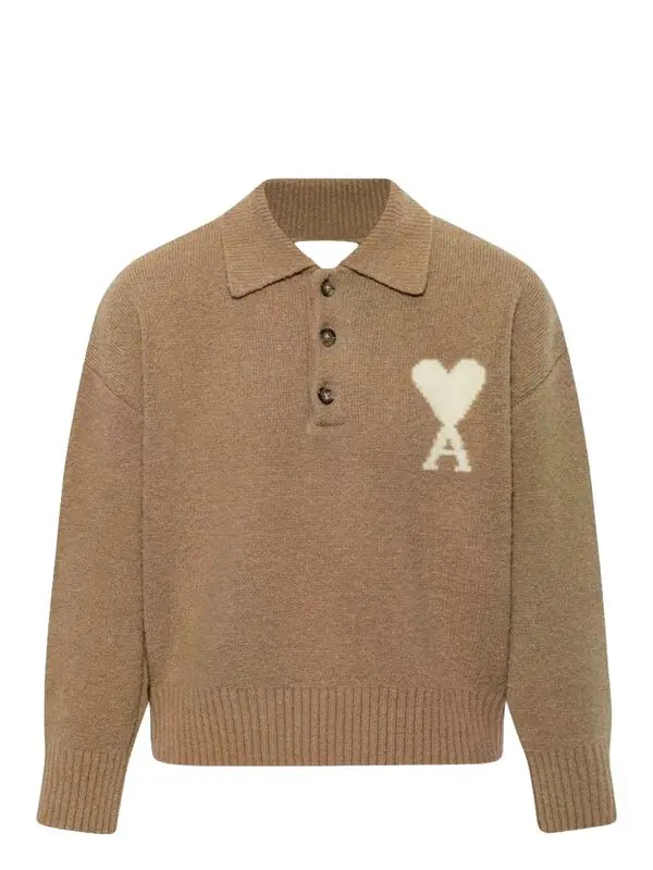 AMI Paris De Coeur Polo Sweater - Brown
