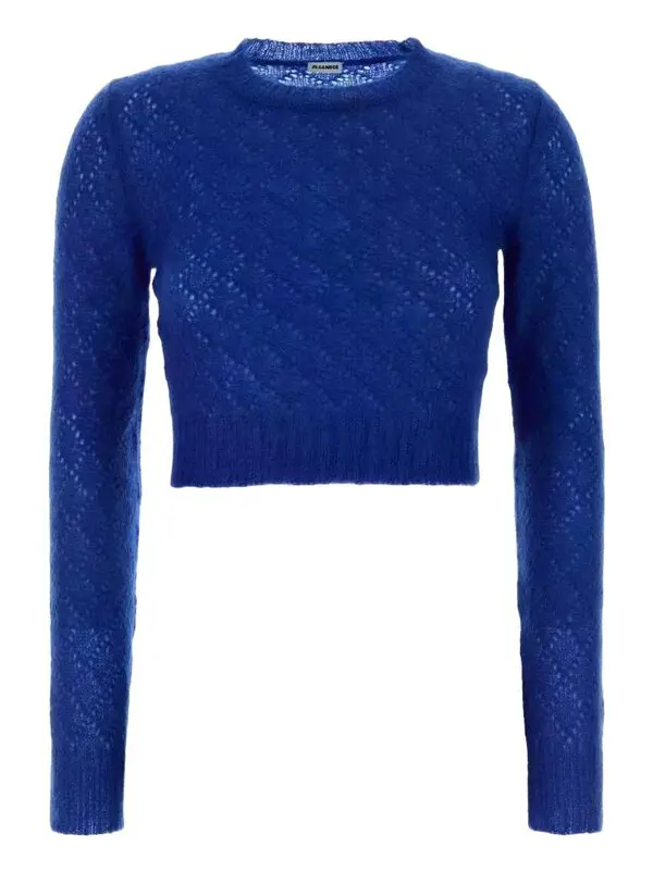 JIL SANDER Pointelle-knit Cropped Sweater - Blue