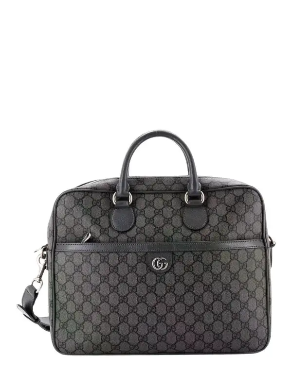Gucci Ophidia Zip Around Pocket Briefcase Gg Coated Canvas Medium Business Bag - Grey