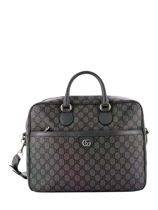 Gucci Ophidia Zip Around Pocket Briefcase Gg Coated Canvas Medium Business Bag - Grey