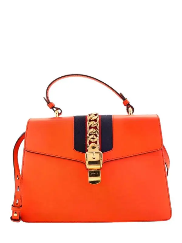 Gucci Sylvie Top Handle Bag Leather Medium Satchel - Orange