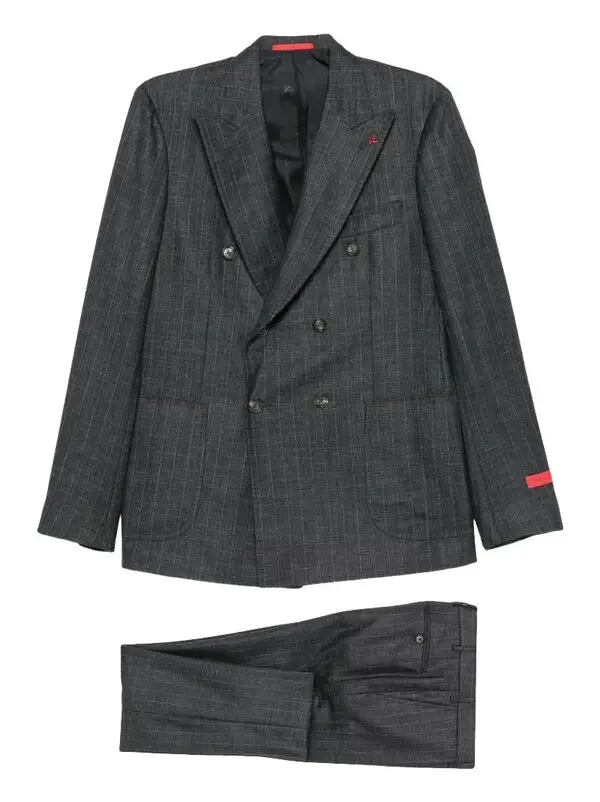 Isaia Pinstriped Double-breasted Suit - Grey