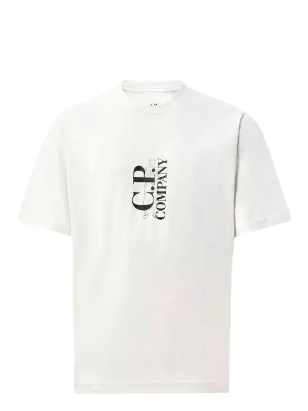C.P. COMPANY 30/1 Jersey Short Sleeve Vertical Logo T-shirt - Neutrals