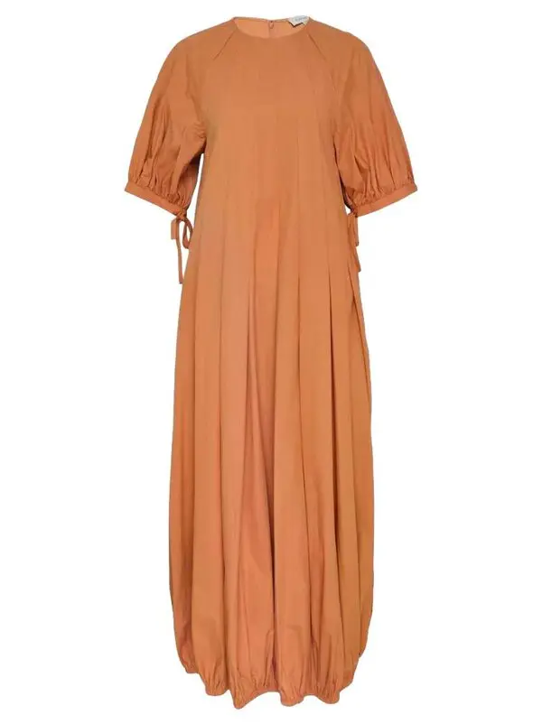 LEE MATHEWS Rennie Pleated Puff-sleeve Midi Dress - Orange