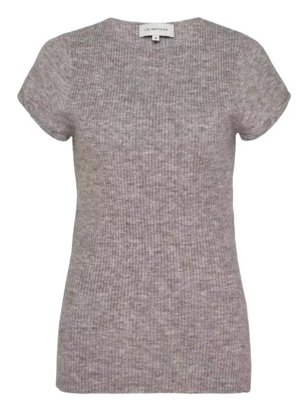 LEE MATHEWS Thea Ribbed-knit Short-sleeve Top - Grey