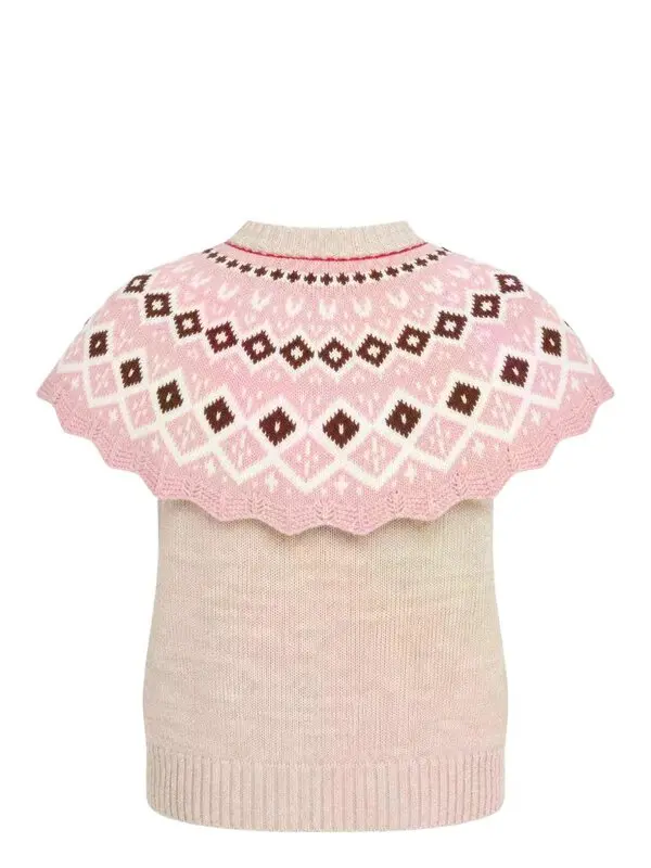 MSGM Fair Isle Intarsia Sweater With Scalloped Capelet - Neutrals