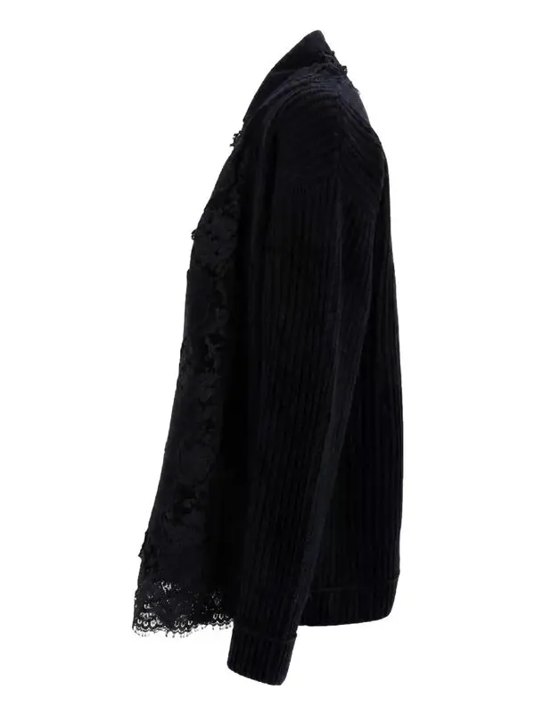 Ermanno Scervino Lace-trim Ribbed-knit Cardigan - Black