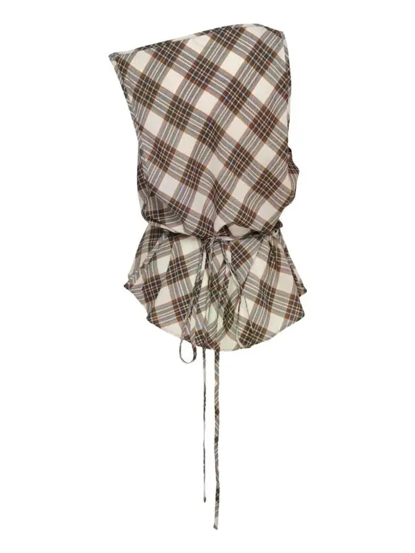 LEE MATHEWS Rowan Bias Check-pattern Sleeveless Reversible Top - Brown
