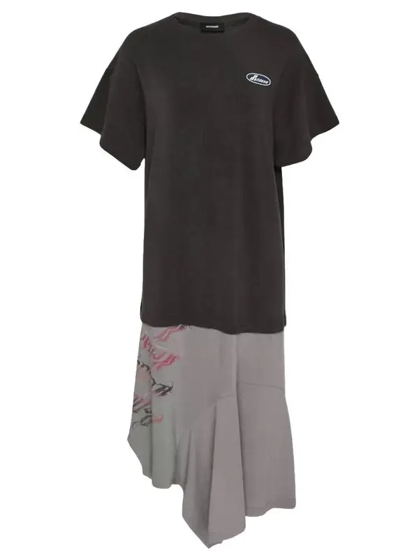 We11Done Logo-print Layered Midi Dress - Grey
