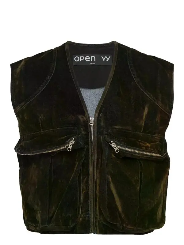 OPEN YY Velvet Cargo Gilet - Green
