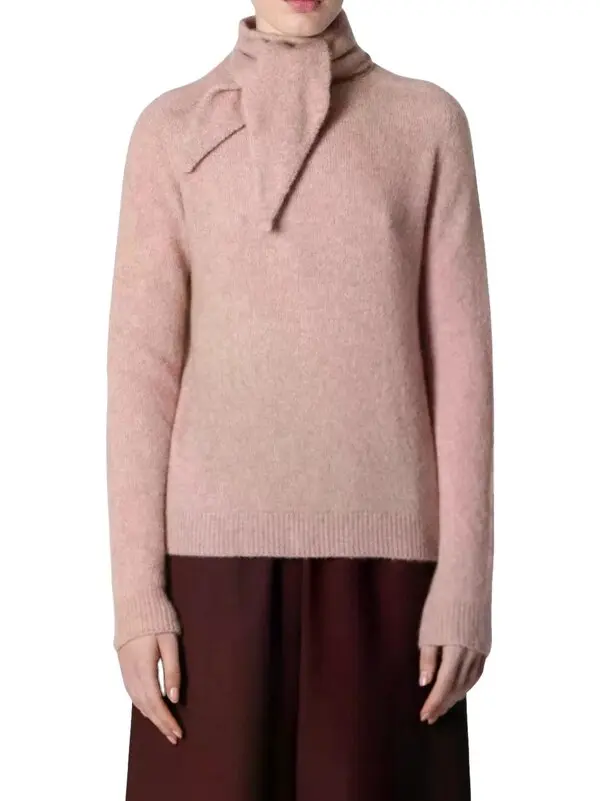 ROBERTO COLLINA Integrated-scarf Fine-knit Sweater - Pink