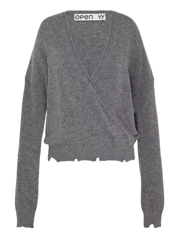 OPEN YY Distressed Wrap Sweater - Grey