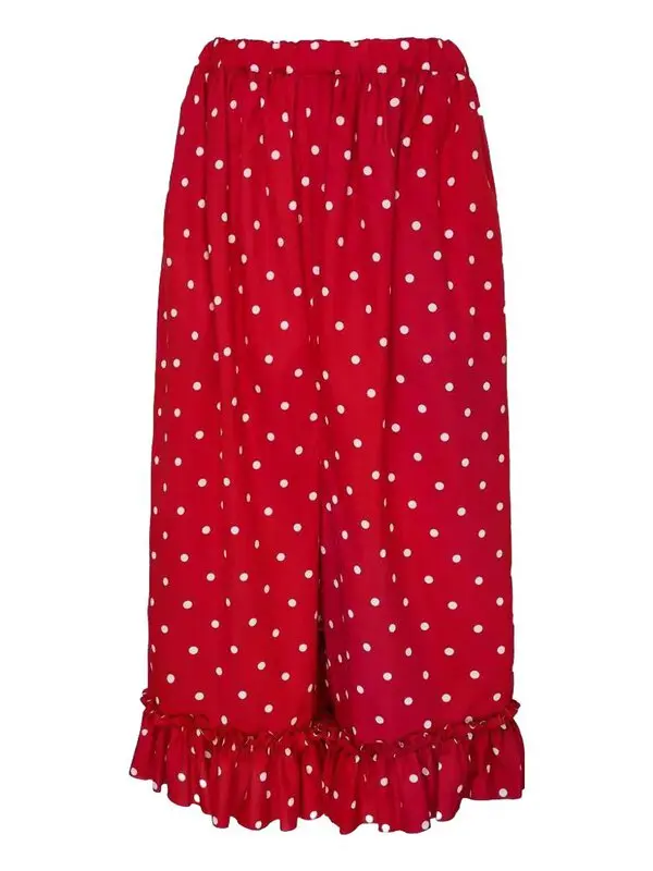 Comme Des Garçons Polka-dot Ruffled Trousers - Red