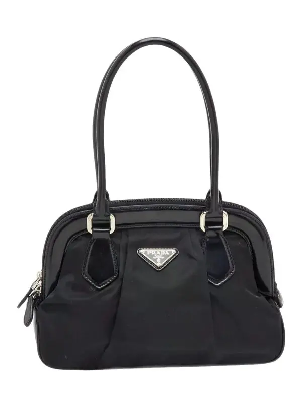 Prada Triangle Logo Dome Satchel Tote Bag - Black