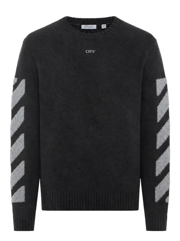 Off-White Diagonals Fuzzy Knit Crew Neck - Black