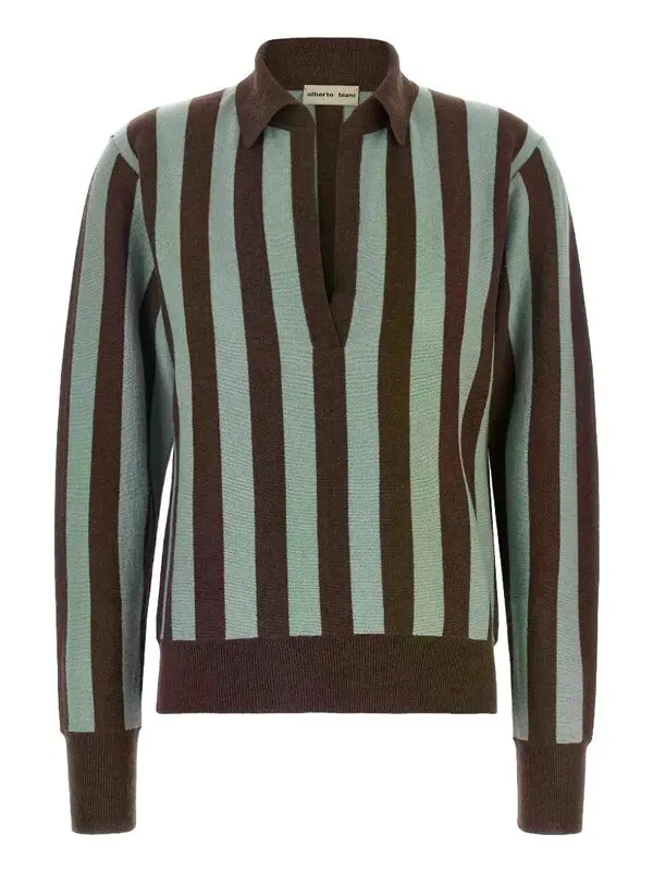 Alberto Biani Striped Cashmere Polo Shirt - Brown