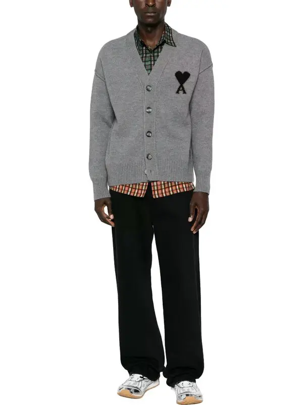 AMI Paris De Coeur Buttoned Cardigan - Grey