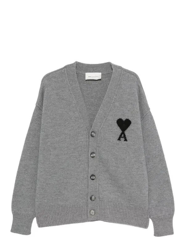 AMI Paris De Coeur Buttoned Cardigan - Grey