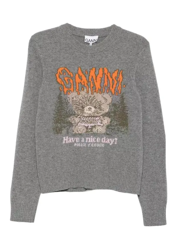 GANNI Graphic-intarsia Sweater - Grey