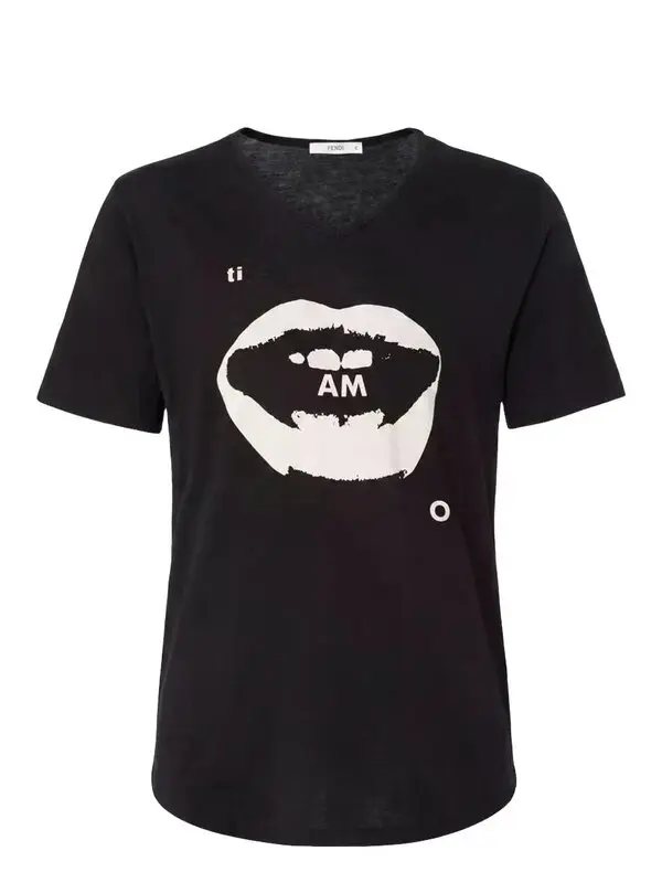 Fendi Graphic-print V-neck T-shirt - Black