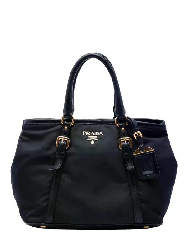 Prada Soft Calf Trimmed Tessuto Satchel - Black