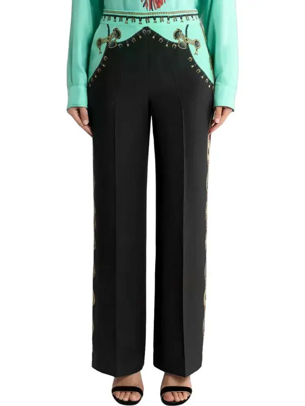 Etro Straight-leg Silk Trousers With Placed Jewellery Print - Black