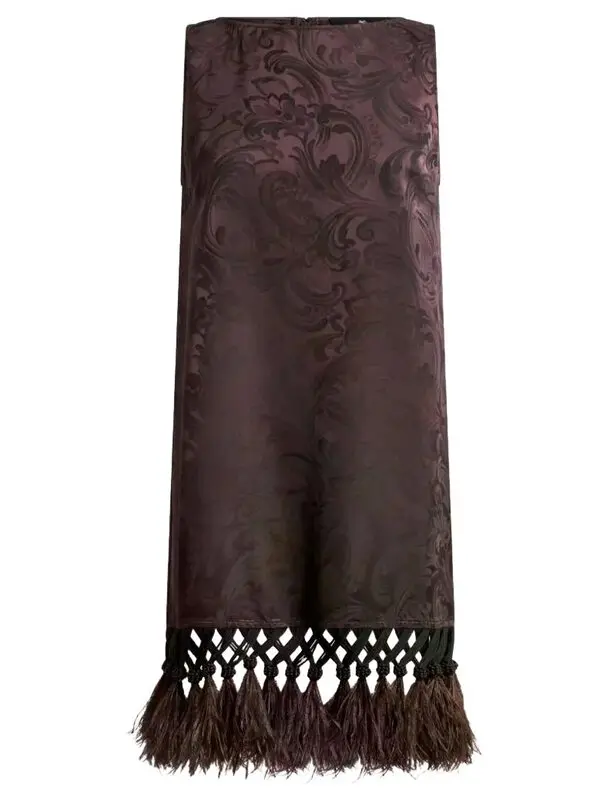 Etro Paisley-jacquard Dress With Feather Trim - Brown