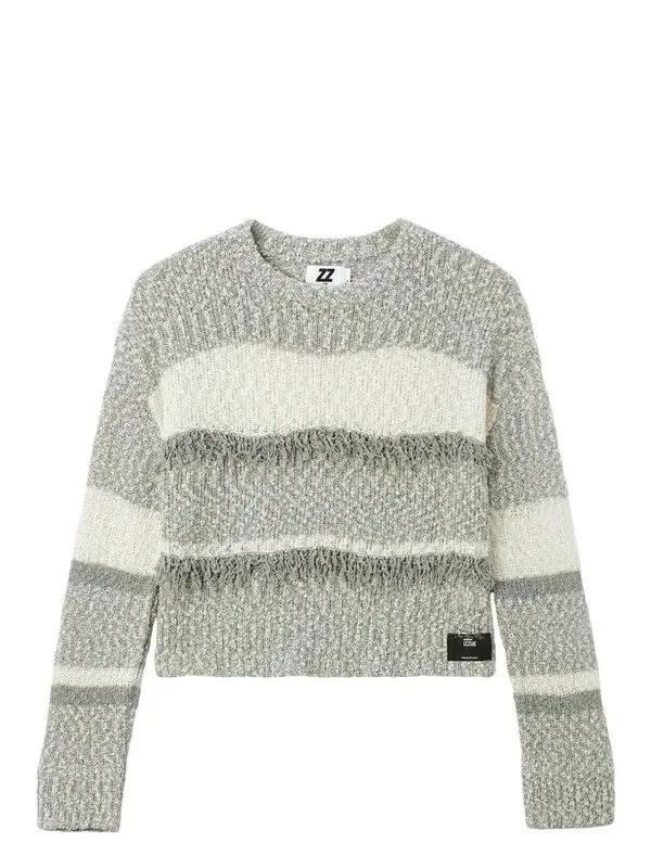 Izzue Fringe-trimmed Striped Sweater - Grey