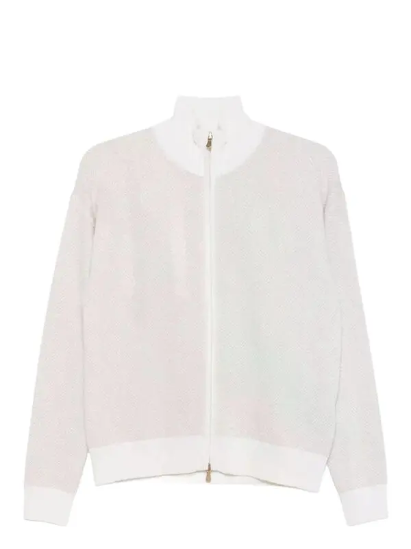 Eleventy Chevron-knit Zip-up Cardigan - Neutrals