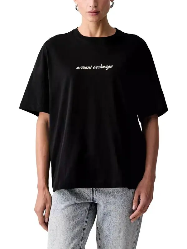 Armani Exchange Logo-embroidered Cotton T-shirt - Black