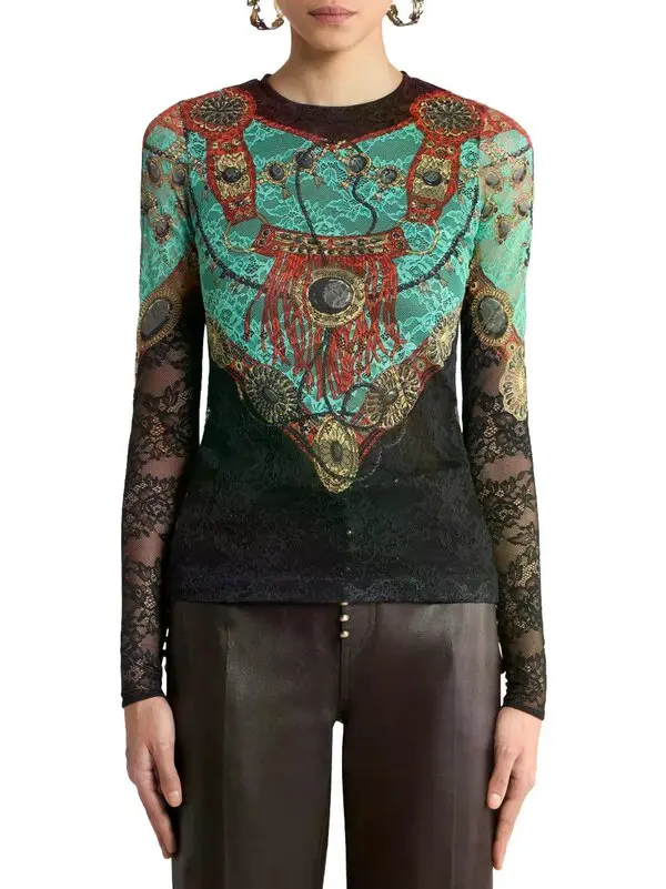 Etro Jersey Sweater With Lace And Placed Jewellery Print - Black