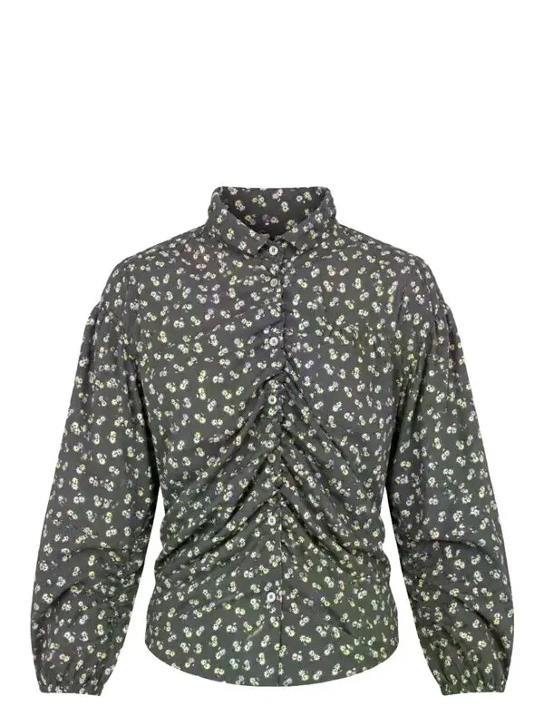 MSGM Floral-print Ruched Shirt - Grey