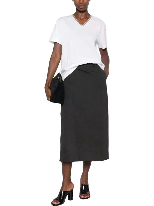 Fabiana Filippi Tulle-trim V-neck T-shirt - White
