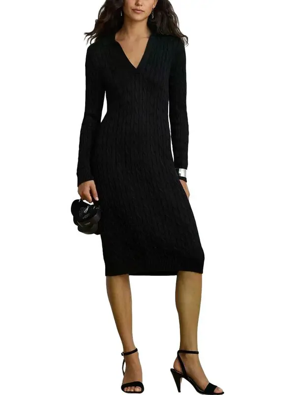 Ralph Lauren Cable-knit Long-sleeve Midi Dress - Black