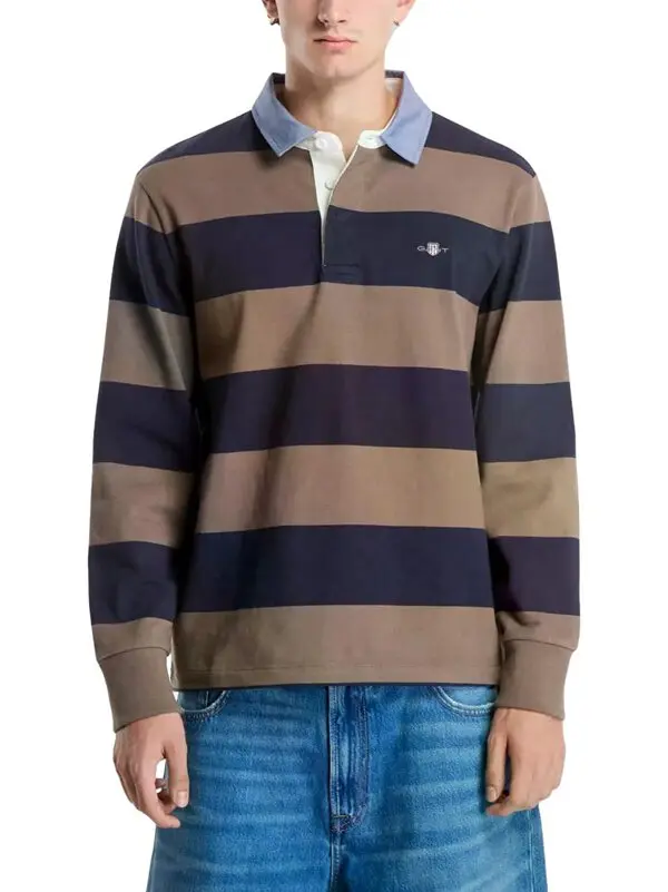 Gant Striped Long-sleeve Polo Shirt - Brown