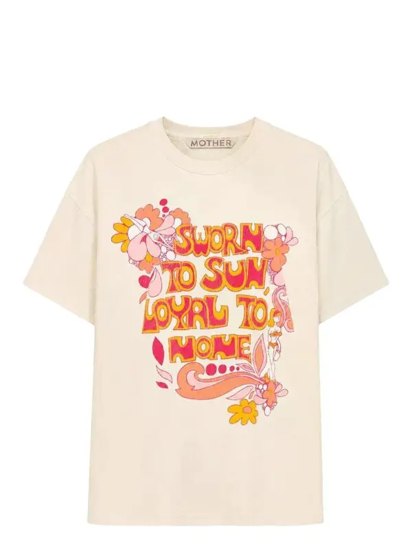 MOTHER Sleep-over Graphic-print Cotton T-shirt - Neutrals