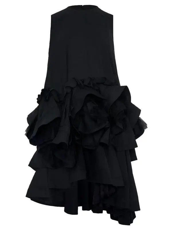Noir Kei Ninomiya Cascading Ruffled Sleeveless Midi Dress - Black
