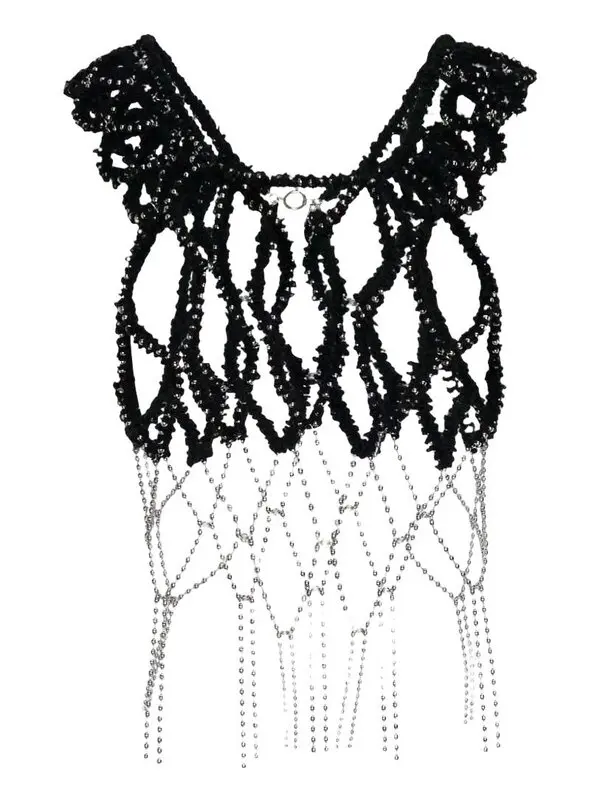 Noir Kei Ninomiya Crochet-knit Chain-fringe Harness - Black