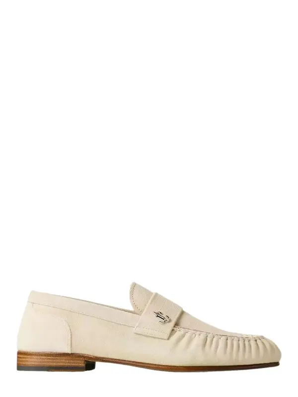 JIMMY CHOO Ellis Bone Etched Velvet Suede Loafers - Neutrals