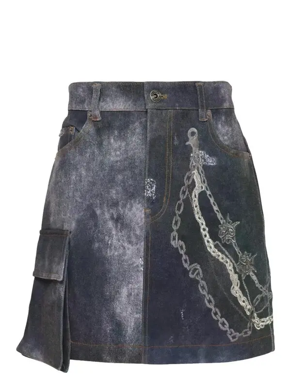 We11Done Acid-wash Chain-print Mini Skirt - Black