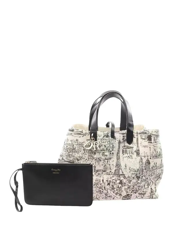 Dior Canvas Eiffel Tower Toujours Tote Bag - White